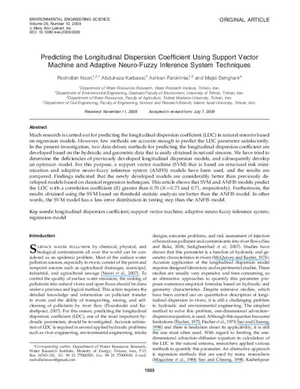 (PDF) Predicting longitudinal dispersion coefficient in natural streams ... (PDF) Predicting longitudinal dispersion coefficient in natural streams ...