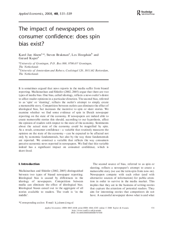 (PDF) The impact of newspapers on consumer confidence: does spin bias ...