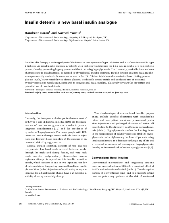 (PDF) Insulin detemir: a new basal insulin analogue