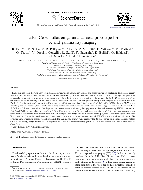 (PDF) LaBr 3:Ce scintillation gamma camera prototype for X and gamma ...