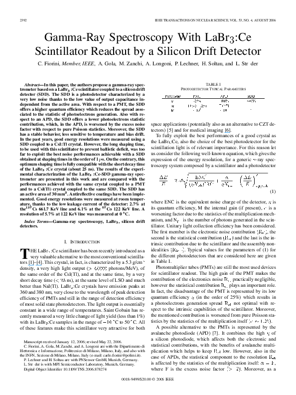 (PDF) Gamma-ray spectroscopy with LaBr3:Ce scintillation crystal coupled to an ultra high ...
