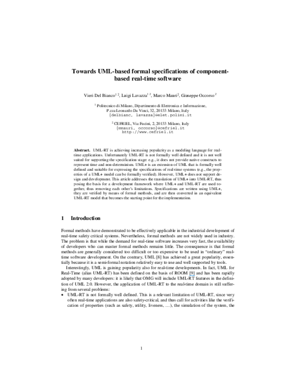 Pdf Towards Uml Based Formal Specifications Of Component Based Real