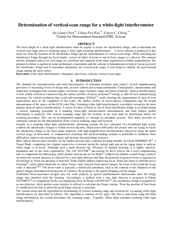 (PDF) Determination of vertical-scan range for a white-light interferometer | Jin-Liang Chen ...