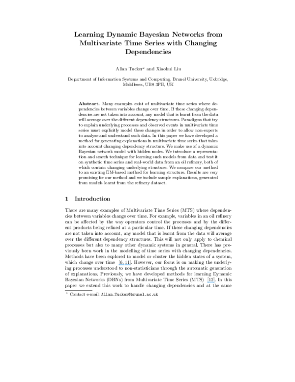 (PDF) Learning Dynamic Bayesian Networks from Multivariate Time Series with Changing Dependencies
