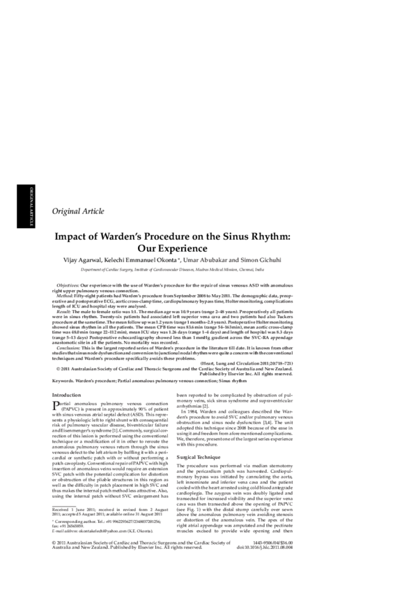 (PDF) Impact of Warden's Procedure on the Sinus Rhythm: Our Experience