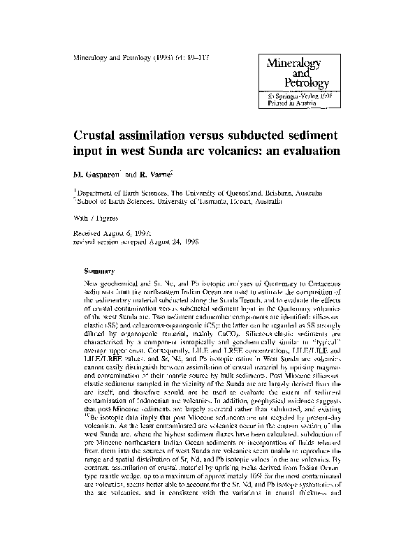 (PDF) Crustal assimilation versus subducted sediment input in west ...