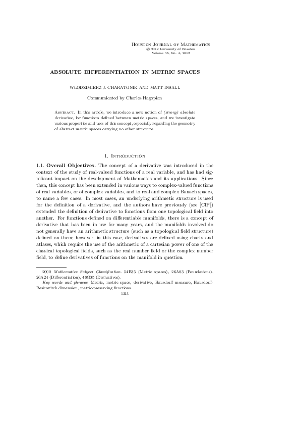 Pdf Absolute Differentiation In Metric Spaces