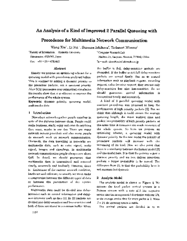 (PDF) An analysis of a kind of improved 2 parallel queueing with precedence for multimedia ...