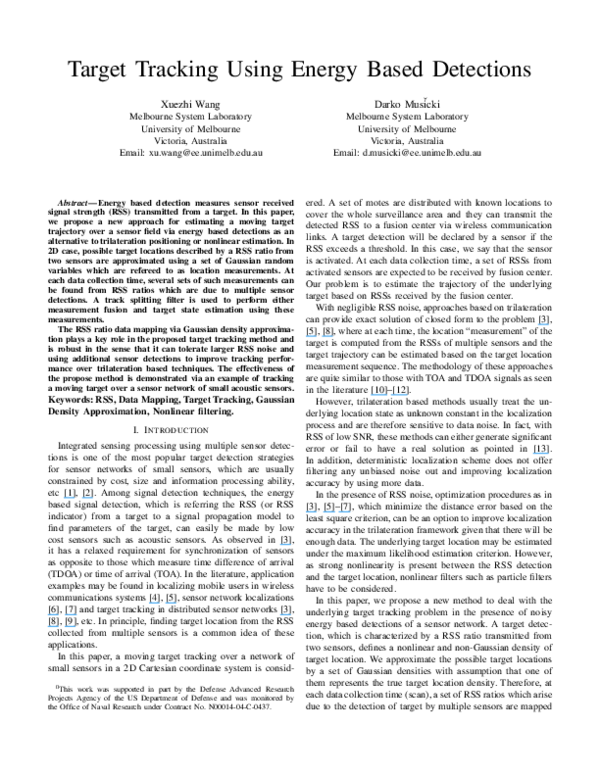 (PDF) Target tracking using energy based detections