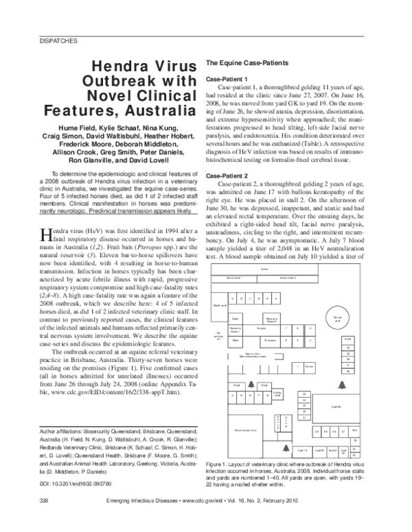 (PDF) Hendra Virus Outbreak with Novel Clinical Features, Australia