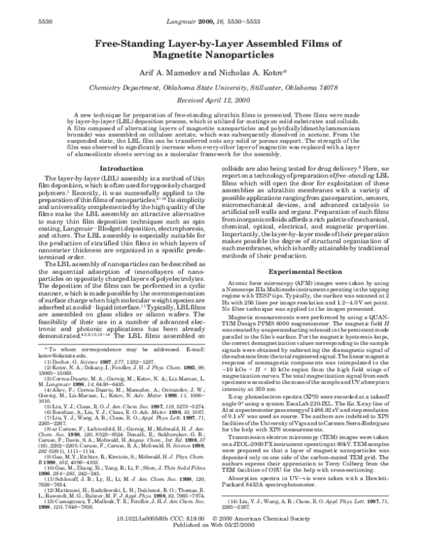 (PDF) Free-Standing Layer-by-Layer Assembled Films of Magnetite Nanoparticles