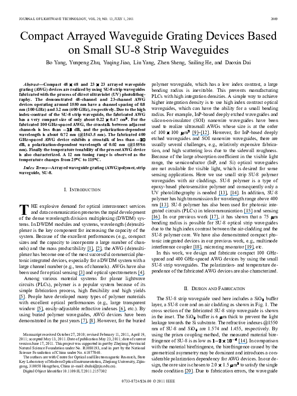 Pdf Compact Arrayed Waveguide Grating Devices Based On Small Su8 Strip Waveguides