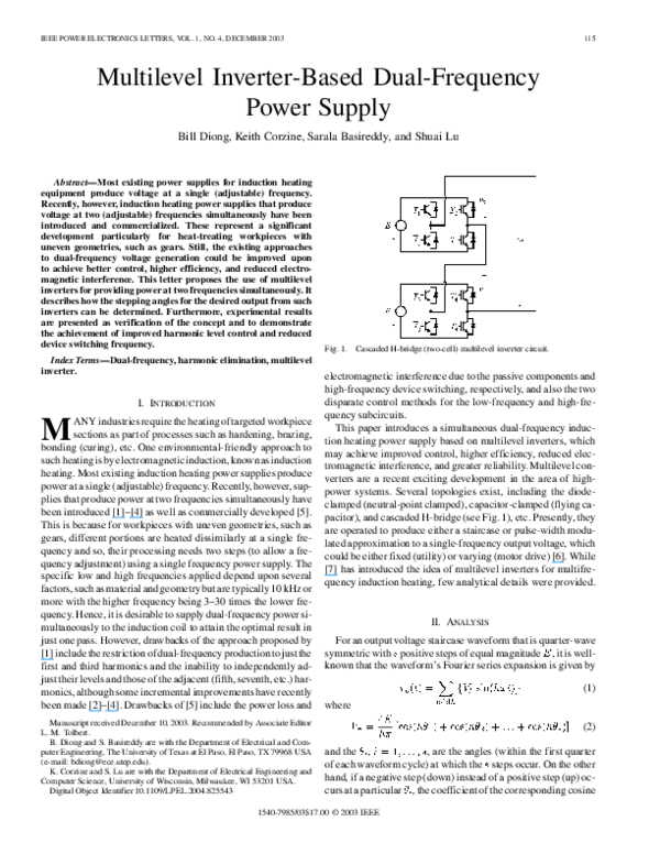 (PDF) Multilevel inverter-based dual-frequency power supply