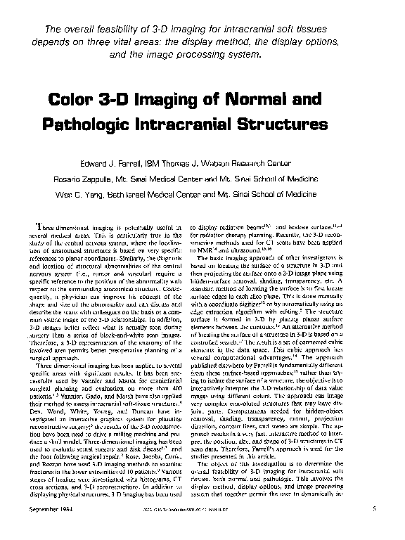 (PDF) Color 3-D Imaging of Normal and Pathologic Intracranial Structures