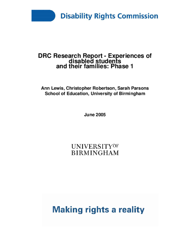 (PDF) Disability Rights Commission (DRC) Research Report - Experiences ...