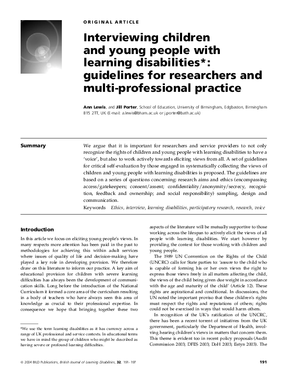 (PDF) Interviewing children and young people with learning disabilities ...