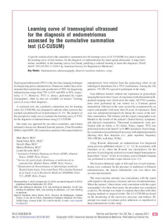 (PDF) Learning curve of transvaginal ultrasound for the diagnosis of endometriomas assessed by ...