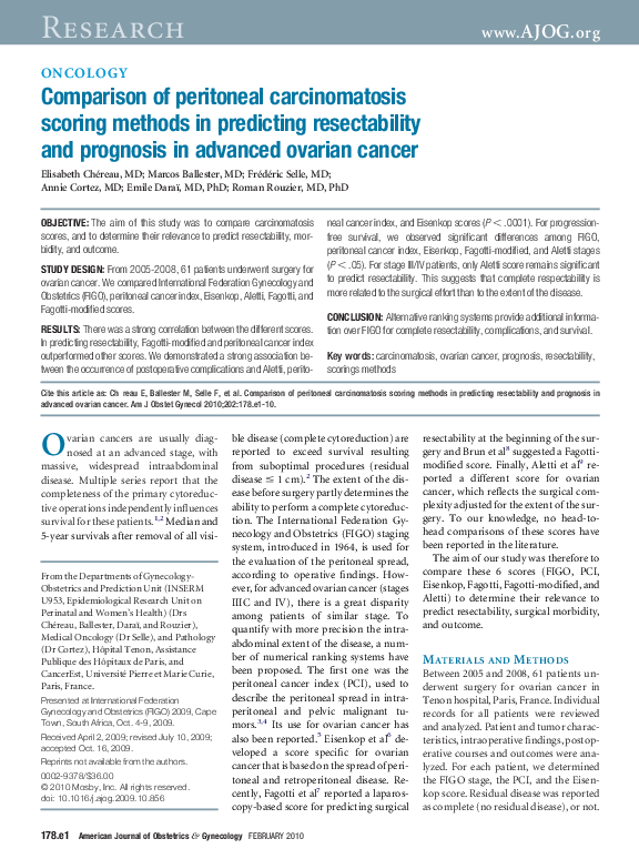 (PDF) Comparison of peritoneal carcinomatosis scoring methods in ...