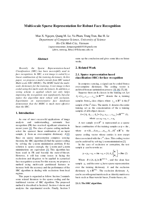 Pdf Multi Scale Sparse Representation For Robust Face Recognition