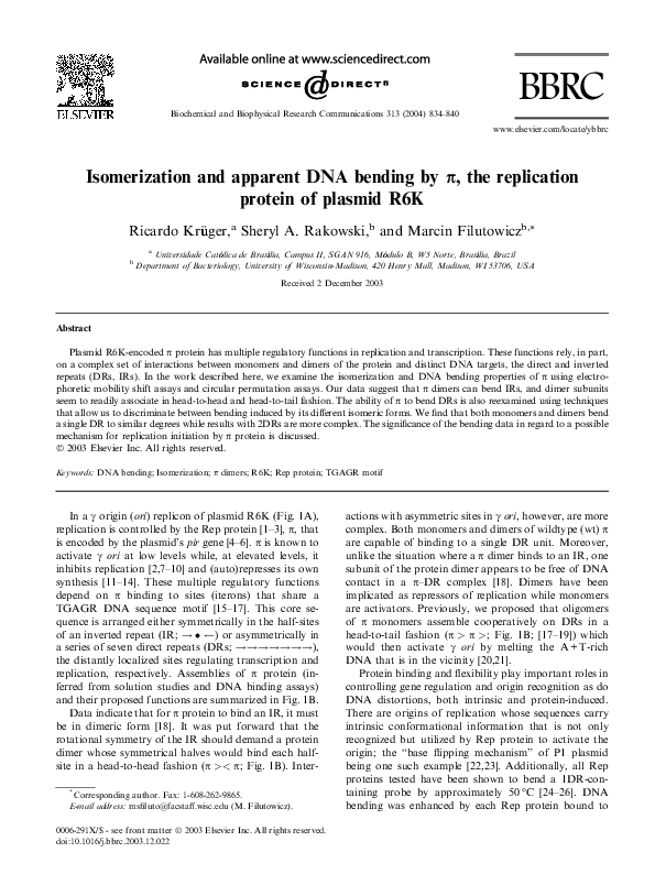 (PDF) Isomerization and apparent DNA bending by π, the replication ...