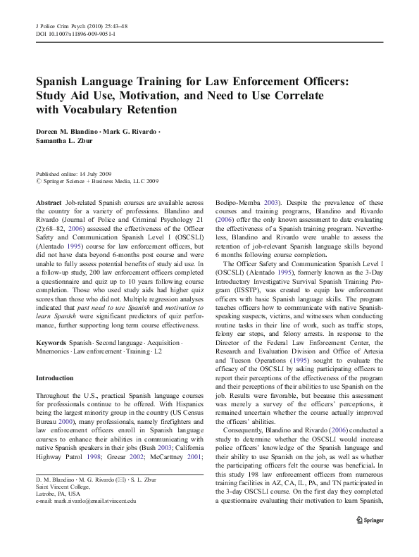 (PDF) Spanish Language Training for Law Enforcement Officers: Study Aid ...