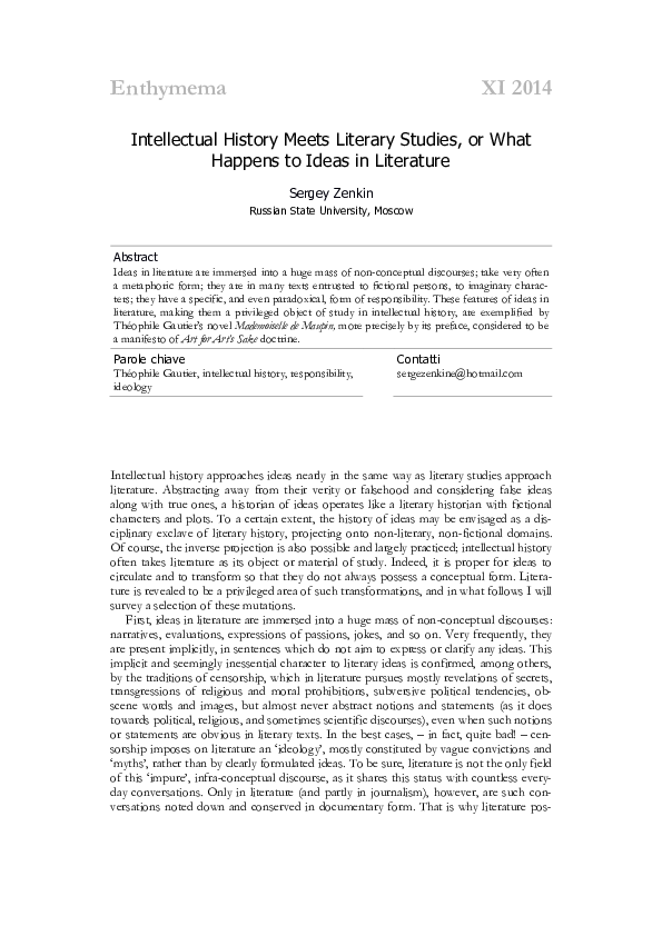 (PDF) Intellectual History Meets Literary Studies, or What Happens to ...