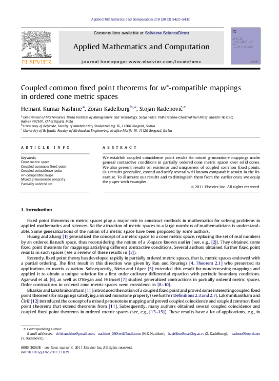 Pdf Coupled Common Fixed Point Theorems For W∗ Compatible Mappings In