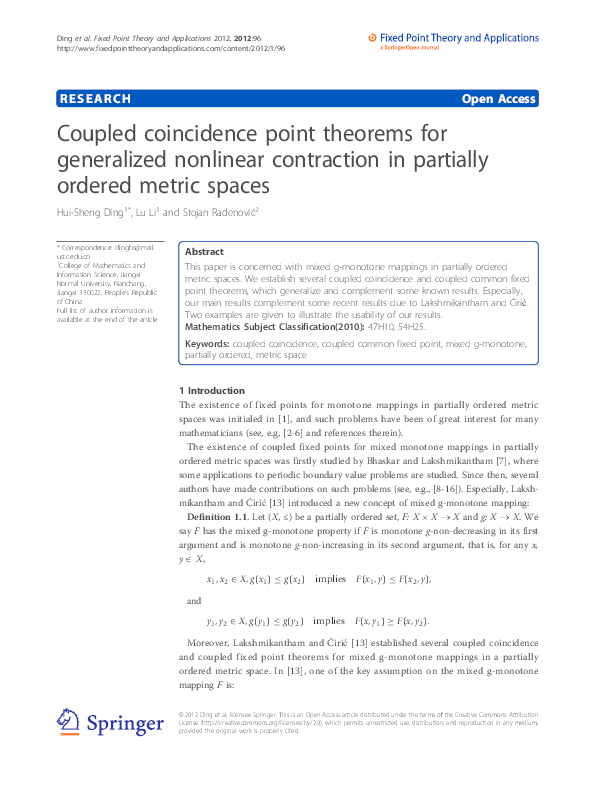 Pdf Coupled Fixed Point Theorem In Partially Ordered Metric Spaces Dr Balaji R A G H U N A