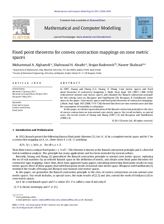 Pdf Fixed Point Theorems For Convex Contraction Mappings On Cone Metric Spaces