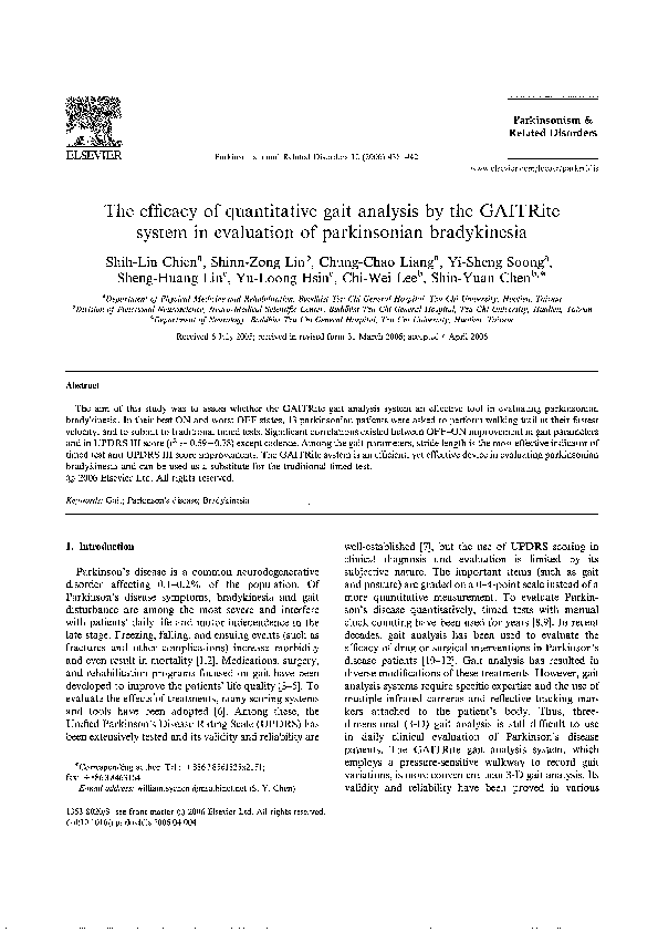 (PDF) The efficacy of quantitative gait analysis by the GAITRite system in evaluation of ...