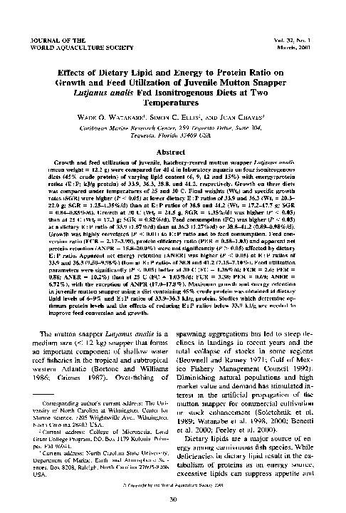 (PDF) Effects of Dietary Lipid and Energy to Protein Ratio on Growth ...