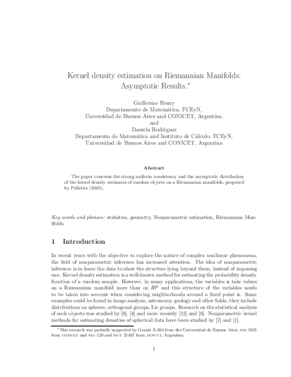 (PDF) Kernel Density Estimation on Riemannian Manifolds: Asymptotic Results