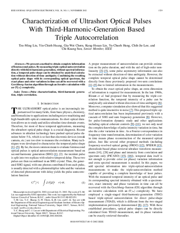 (PDF) Characterization of ultrashort optical pulses with third-harmonic-generation based triple ...