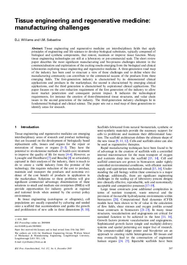 (PDF) Tissue engineering and regenerative medicine: manufacturing ...