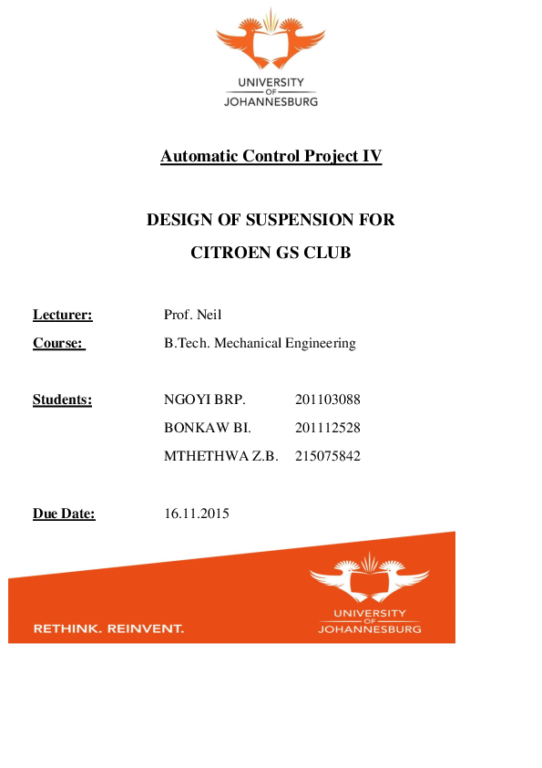 (PDF) Automatic Control Project IV DESIGN OF SUSPENSION FOR CITROEN GS CLUB