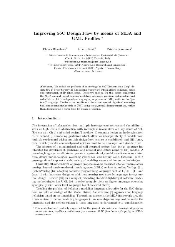 (PDF) Improving SoC Design Flow by means of MDA and UML Profiles