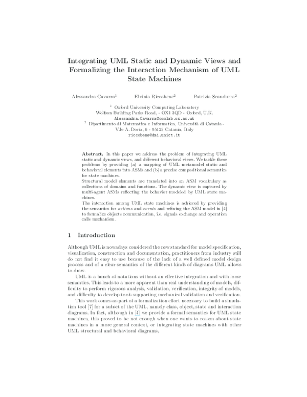 Pdf Integrating Uml Static And Dynamic Views And Formalizing The