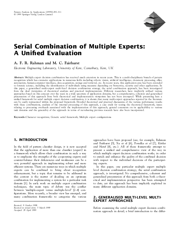 (PDF) Serial Combination of Multiple Experts: A Unified Evaluation