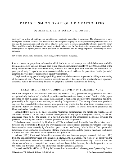 (PDF) Parasitism On Graptoloid Graptolites
