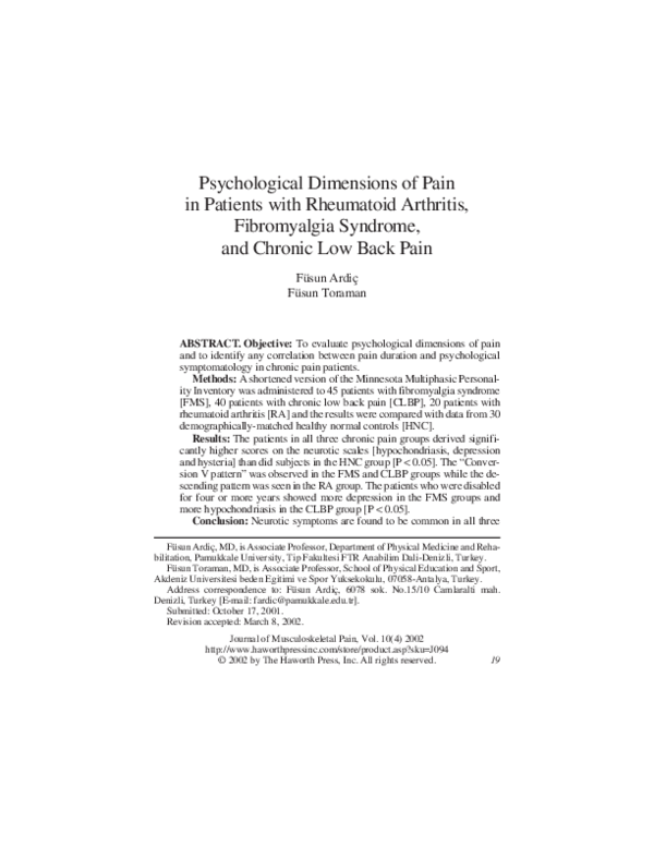 (PDF) Psychological Dimensions of Pain in Patients with Rheumatoid ...