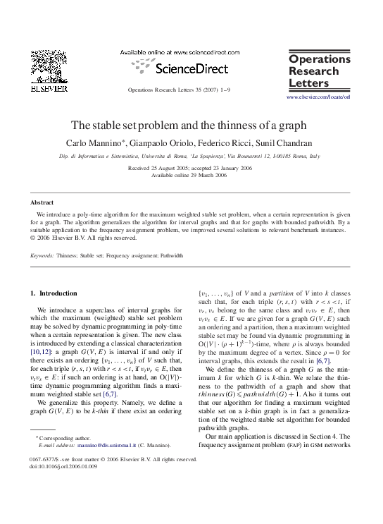 (PDF) The stable set problem and the thinness of a graph