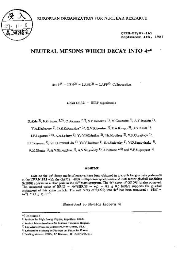 (PDF) Neutral mesons which decay into 4$\pi^{0}$ | Sergey Donskov - Academia.edu