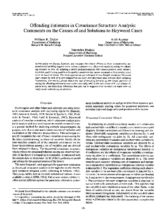 Pdf Offending Estimates In Covariance Structure Analysis Comments On