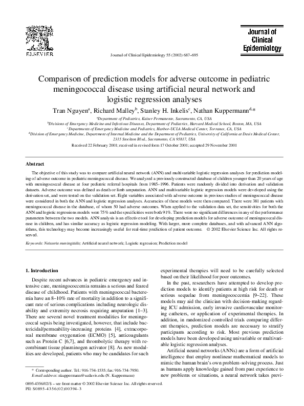 (PDF) Comparison of prediction models for adverse outcome in pediatric meningococcal disease ...