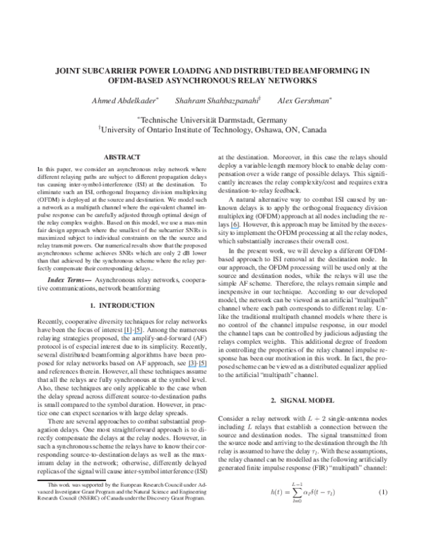 (PDF) Joint subcarrier power loading and distributed beamforming in OFDM-based asynchronous ...