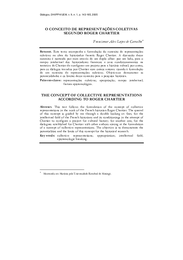 (PDF) O CONCEITO DE REPRESENTAÇÕES COLETIVAS SEGUNDO ROGER CHARTIER THE ...