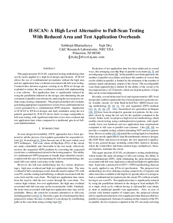 Pdf H Scan A High Level Alternative To Full Scan Testing With Reduced Area And Test