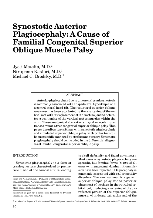 (PDF) Synostotic anterior plagiocephaly: a cause of familial congenital ...