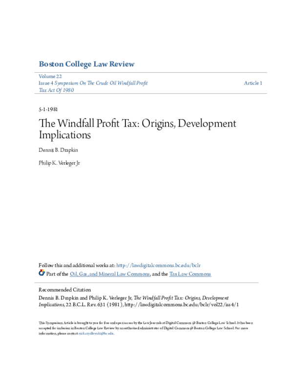 (PDF) The Windfall Profit Tax: Origins, Development Implications