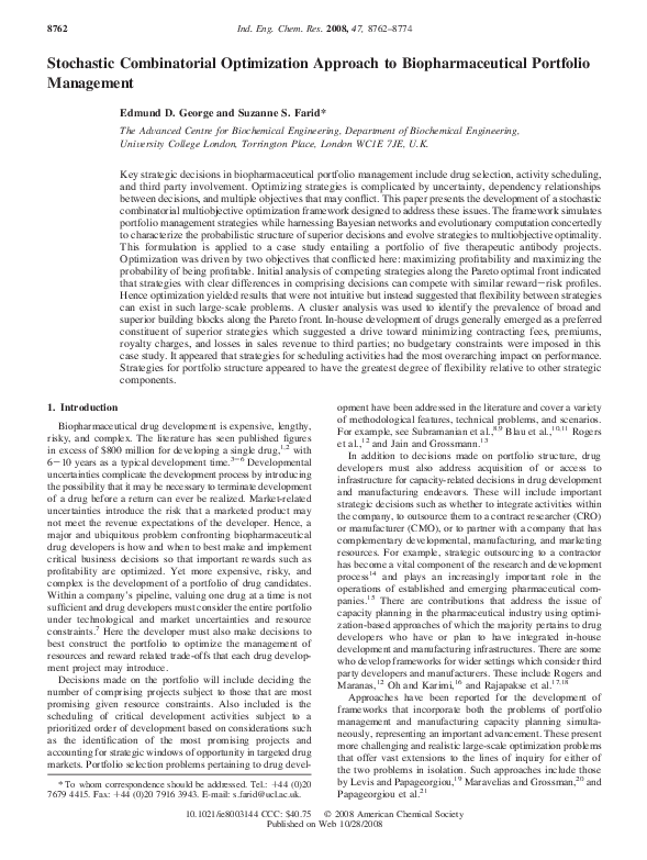 (PDF) Stochastic Combinatorial Optimization Approach to Biopharmaceutical Portfolio Management